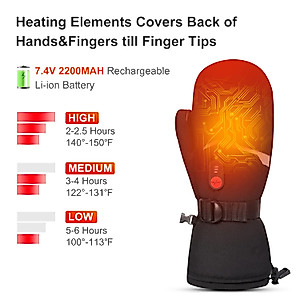 SNOW DEER Heated Gloves Mittens -Upgraded 7.4V Electric Rechargeable Battery Powered Heated Ski Gloves Men Women for Ski Skating Motorcycling Hunting Fishing Camping Hiking
