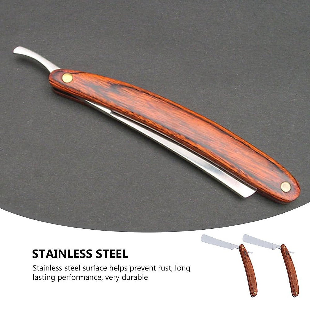 HEALLILY 2Pcs Straight Razor Vintage Folding Shaving Razor Manual Shaver Old Fashion Beard Shaver with Wood Handle Barber Shaver Tool