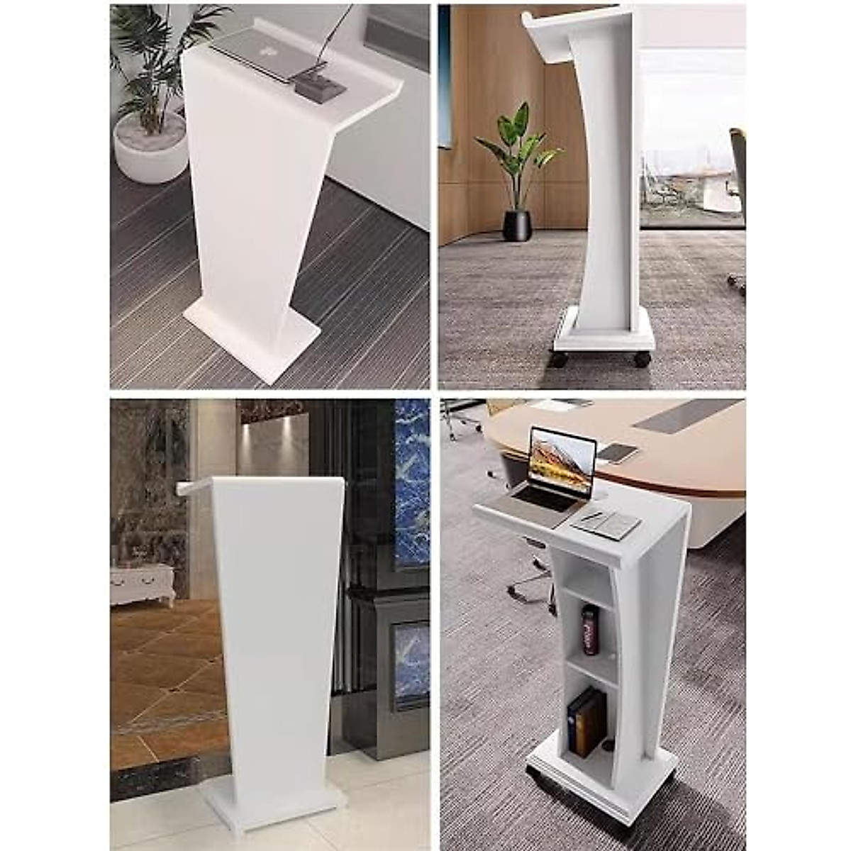 Floor Standing Podium Church Lecterns Simple Podium Stand Easy to Assemble Pulpits with Casters and Storage Space Lecterns