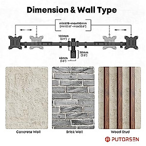 PUTORSEN Ultra Wide 24-38 Inch Dual Monitor Wall Mount, Full Motion Dual Wall Mount Monitor Arm Holds up to 22lbs, Double Computer Monitor Wall Mount for Most LED LCD Screens, VESA 75/100mm, Black