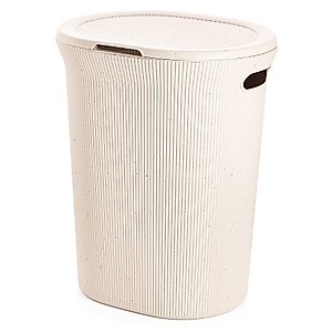 Superio Ribbed Collection - Eco-Friendly Decorative Plastic Laundry Hamper with Lid and Cut-Out Handles, (1 Pack) Basket Organzier for Bedroom Bathroom College Dorm Room 40 Liter