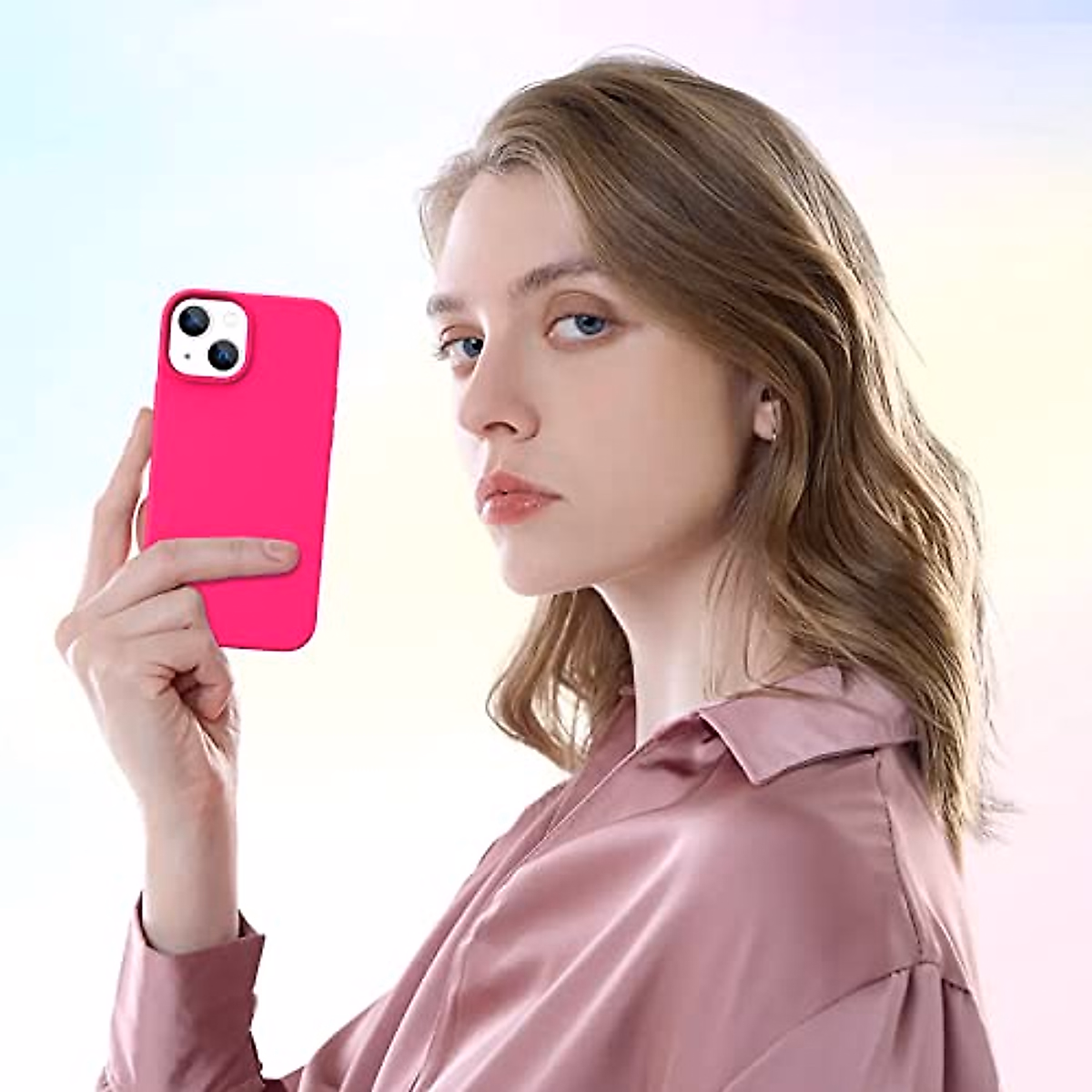 DOMAVER iPhone 13 Mini Case, Phone Case iPhone 13 Mini Silicone Soft Gel Rubber Cover Shockproof Protective Women Girls- Hot Pink