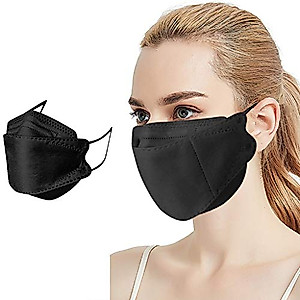 BAUS 100PCS Adult's Black KF94 Face_KF94_Mask, 4-Ply Filt?r Black KF94 Màsk for Adult,3D Design Shape Face Protection Covering with Elastic Earloop and Nose Clip,Comfortable and High Filtration andVentilation, BAUS-88KL, 100 Count (Pack of 1)