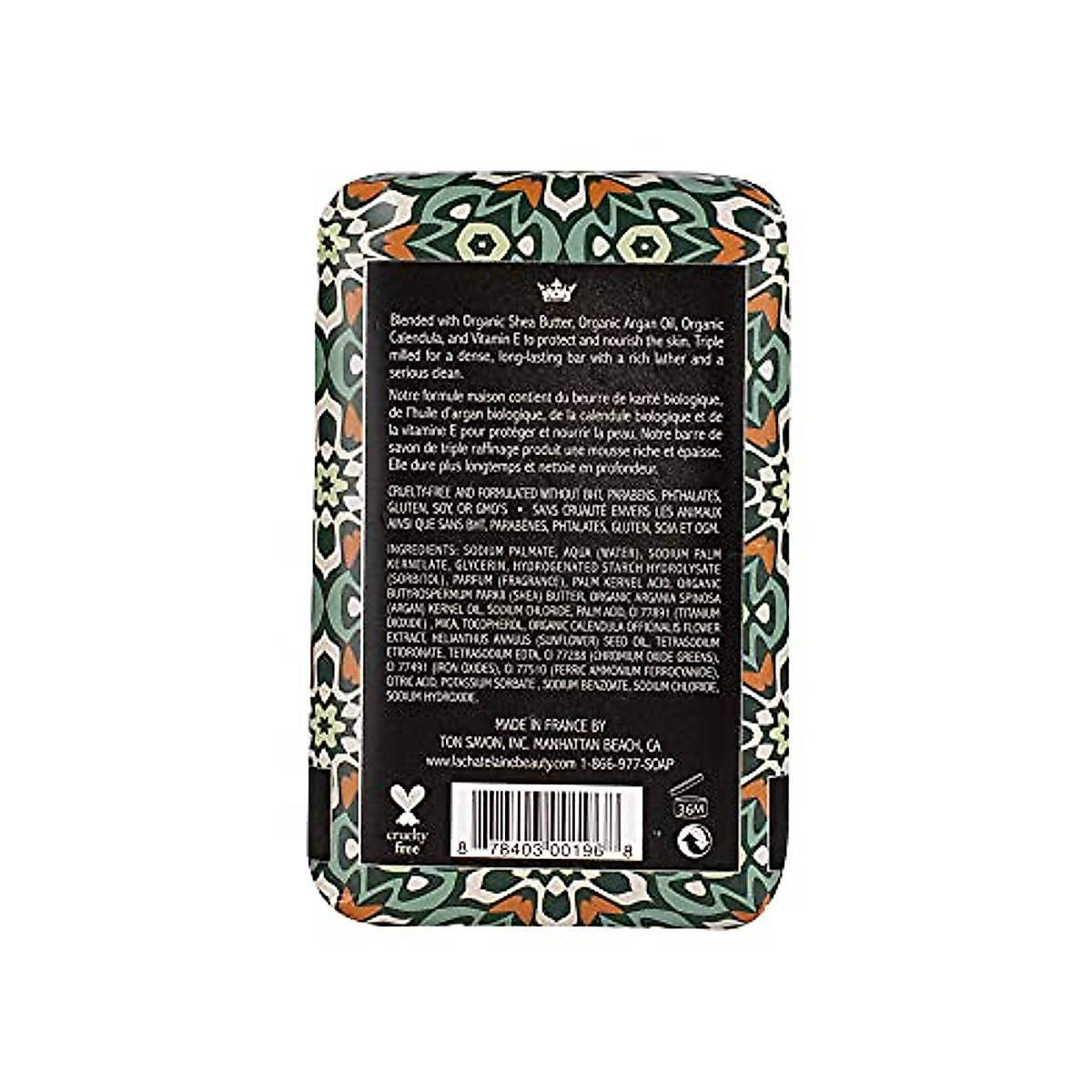 La Chatelaine Shea Butter Bar Soap| Natural and Organic |Triple Milled | Made in France | Unisex, Men, Women | Large (Moroccan Mint)