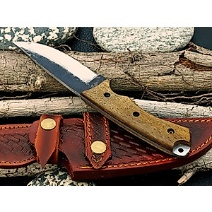 D2 Steel Hunting Knife Fixed blade knife Skinner Knife Walnut Wood handle, Black Edge,Bush craft, Camping, with Cowhide Leather Sheath – BW-4146