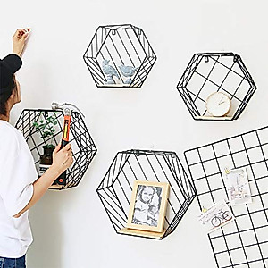 Tyoo Floating Shelf Wall-Mounted Shelf Hexagonal Board Modern Black Bracket Suitable for Home Decoration Living Room Bedroom Study (Size : B)