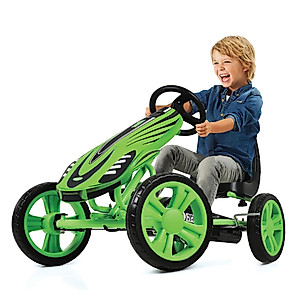 Hauck Speedster Pedal Go-Kart for Kids Ages 4-8 with Adjustable Bucket Seat, Large Front Plate, Handbrake, and EVA Plastic Wheels, Green