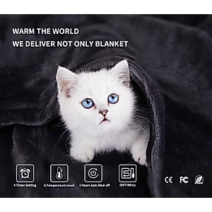 JY Fit All Heated Throw Blanket-Soft Velvet Christmas Throw Blanket,6 Heat Settings 50x60inches Cozy Throw Blanket,4 Time Settings,2 Hours Timer Auto Shut Off,Washable (Grey Throw Blanket)