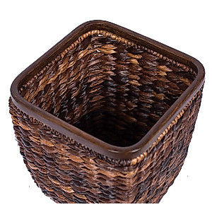 BIRDROCK HOME Seagrass Woven Wastebasket - Espresso - Office Waste Bin - Decorative - Wooden Base - Recycle Trash Can
