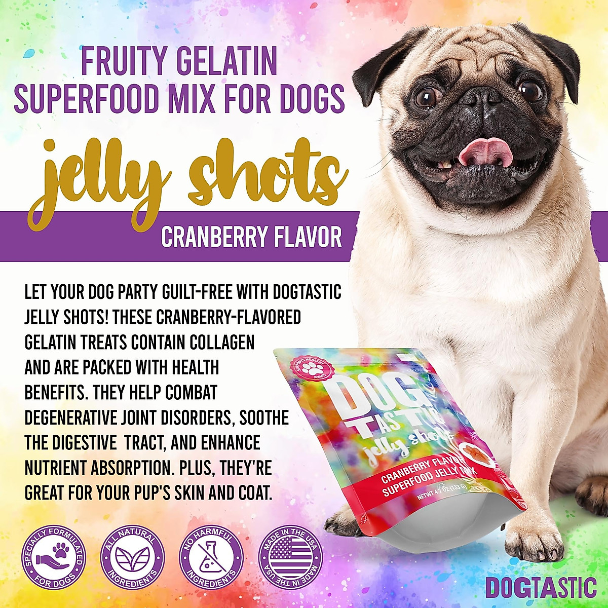 SodaPup Dogtastic Jelly Shots – Cranberry Flavored, Fruity Gelatin Mix Superfood Dog Treat Made in USA, Packed with Collagen and Health Benefits for Digestion, Gut, Joints, Skin, Fur, & Coat – 4.7oz