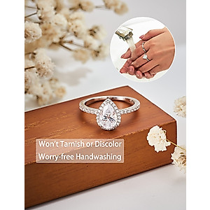 Oivley 2CT Pear Shaped Engagement Rings for Women Teardrop Sterling Silver Rings with 18K White Gold Plated Cubic Zirconia Wedding Rings for Women Promise Rings for Her-70