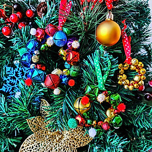 Winlyn 475 Set Christmas Jingle Bell Wreath Christmas Tree Ornaments Craft Kit Jingle Bell Metallic Chenille Stems Glitter Pom-Poms Ribbon Assortment for Kids Holiday Xmas Bracelets Necklaces Artwork