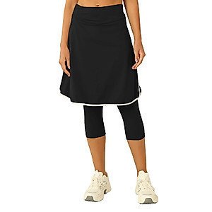 Aurgelmir Women's Knee Length Tennis Golf Skirts with Capri Pants Workout Yoga Skirted Leggings Athletic Skorts Pants Black