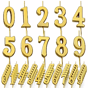 Treela 100 Pieces Number Birthday Candles Bulk, 3.94 Inch Gold Numeral 0-9 Candles for Birthday Cakes, Glitter Cake Topper Decoration for Wedding Anniversary Celebration and Party
