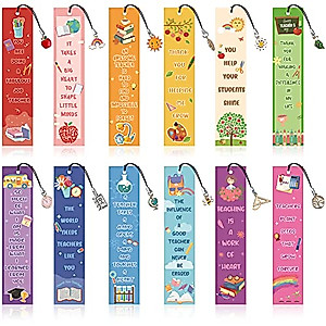 24 Set Teacher Bookmark Teacher Appreciation Gifts Thank You Paper Bookmark with Metal Pendant Teacher Page Markers Thank You Graduation Gifts Bookmark for Teacher Christmas Birthday Retirement