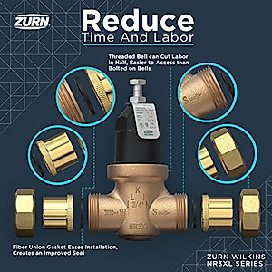 Zurn Wilkins 34-NR3XLDU 3/4" NR3XL Pressure Reducing Valve with Double Union FNPT Connection
