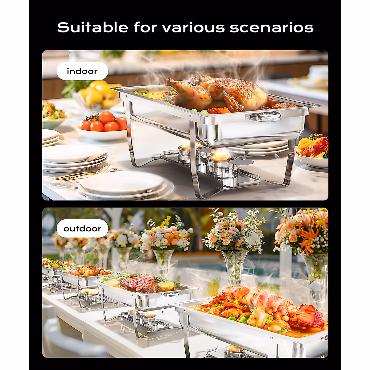 Chafing Dishes for Buffet 2 Pack, [Ultrasonic Mirror Polishing] Chafing Dish Buffet Set 9QT, [Rolled Edge Finger Protection] Buffet Servers and Warmers for Any Party, Wedding, Birthday and Hotel