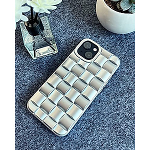 Ginkgonut Compatible with iPhone 13 Case or iPhone 14 Case for Women/Girls, Cute 3D Laid Desgin Soft Silicone Shockproof Raised Bumper Corners Case for iPhone 13 / iPhone 14（Silver）