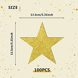100 PCS Glitter Gold Five Star Cutouts Paper Star Confetti Cutouts Gold Star Cutouts for Bulletin Board Stars Accents Classroom Wall Party Decoration Supply