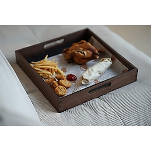 CRAZYWOOD 13.6x13.6 Inches Walnut with Carry Handle Black Ottoman Tray Serve Tea Coffee or Breakfast in Bed Classic Wooden Decorative Serving Tray Decorative Serving Tray
