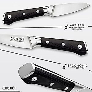 Cutluxe Paring Knife – 3.5" Small Kitchen Knife, Peeling Knife with Razor Sharp Blade – Forged High Carbon German Steel – Full Tang & Ergonomic Handle Design – Artisan Series
