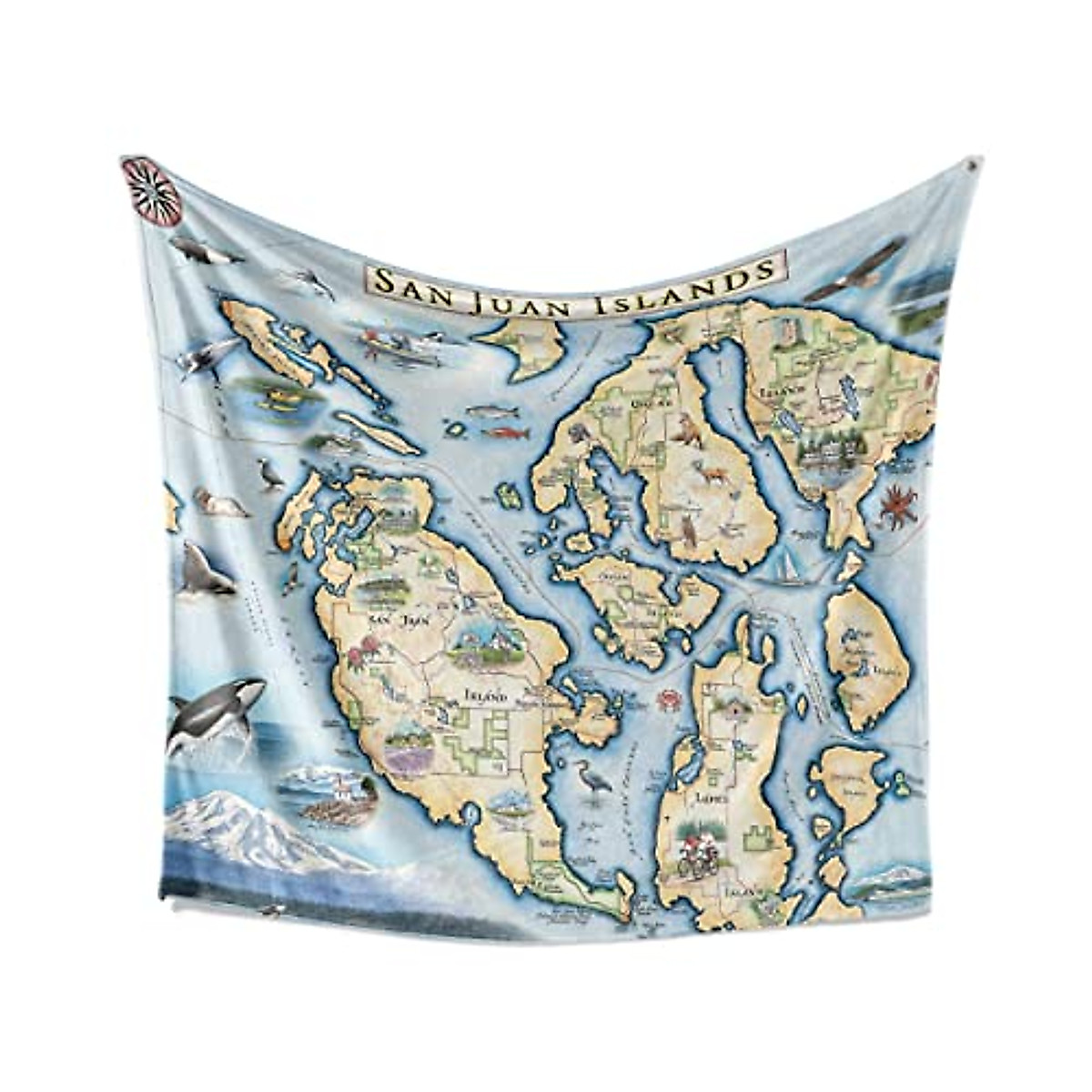 San Juan Island Map Fleece Blanket - Hand-Drawn Original Art - Soft, Cozy, and Warm Throw Blanket for Couch - Unique Gift - 58"x 50"