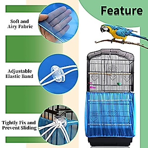 Daoeny 2Pcs Universal Bird Cage Cover, Adjustable Seed Feather Catcher, Soft Airy Nylon Mesh Parrot Net, Birdcage Cover Skirt Sheer Guard for Round Square Cages (Green+ Blue)