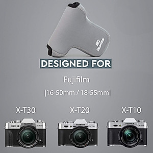 MegaGear MG581 Ultra Light Neoprene Camera Case compatible with Fujifilm X-T30 MII, X-T30, X-T20 (16-50mm / 18-55mm Lenses), X-T10 - Gray, PU Leather,Grey