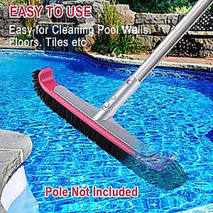 Professional Luxury Swimming Pool Wall & Tile Brush,17.5" Curved Edge Heavy Duty Polished Aluminum Back Head Designed for Cleans Walls, Tiles & Floors, Premium Nylon Bristles with EZ Clips (Ruby red)