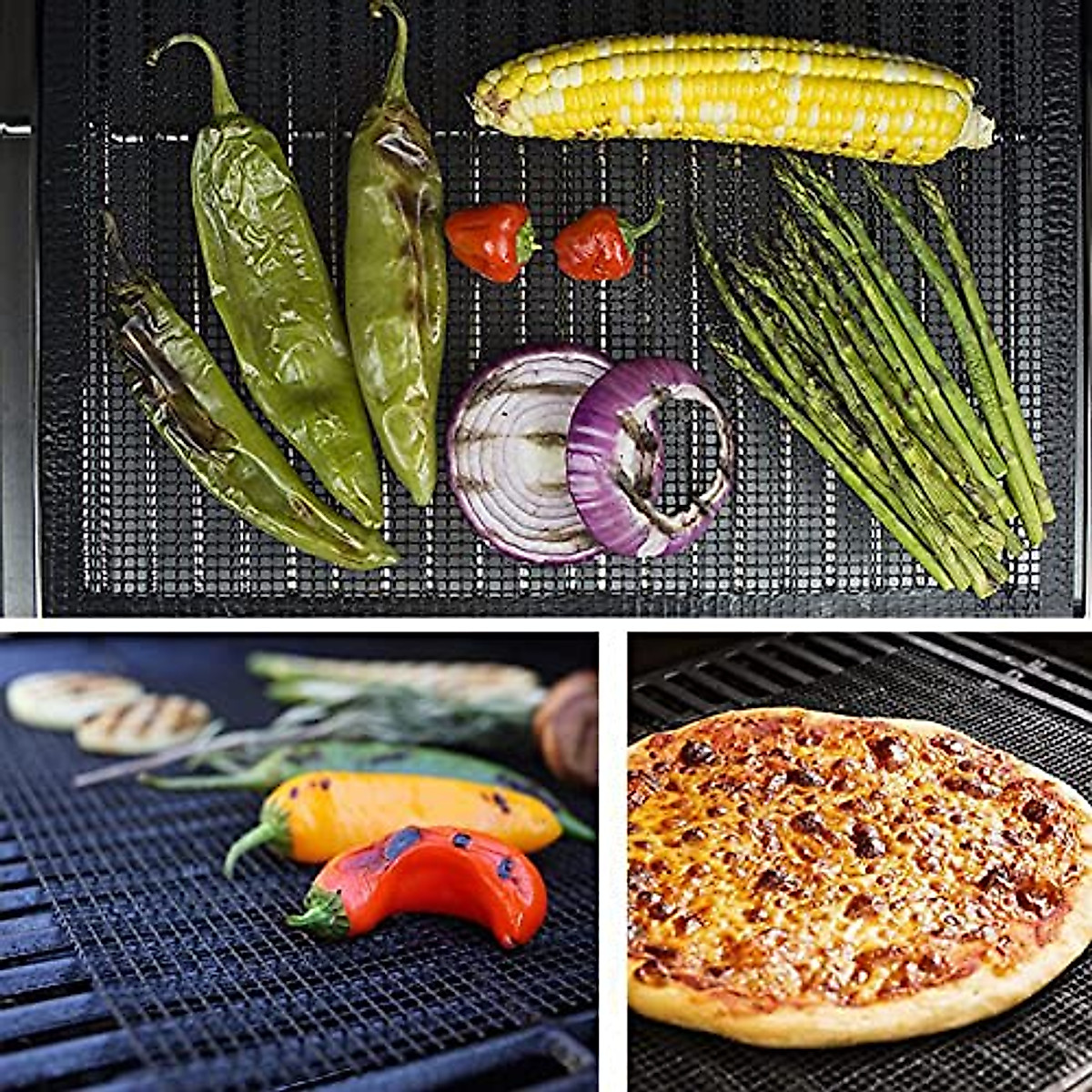 BBQ Mesh Grill Mat Set of 6 - Non-Stick Barbecue Grill Sheet Liners Grilling Mats for Outdoor Teflon Grill Sheets Reusable and Easy to Clean-Works on Electric Grill, Gas, Charcoal 15.75 x 11.8in