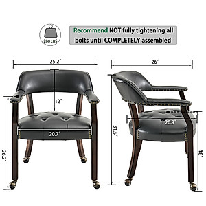 JESONVID Dining Chair with Casters, Captain's Chairs with Rollers Dinette Sets Poker Chairs with Wheels Kitchen Table Rolling Chairs High Back Chair On Caster(Black 318BK)