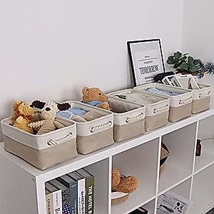Bidtakay Small Baskets Fabric Storage [6 Pack] Beige Storage Bins 11.8 X 7.8 X 5 Inches Empty Gift Basket Decorative Storage Baskets for Shelves, Baby Clothes Storage, Bathroom(White&Beige)