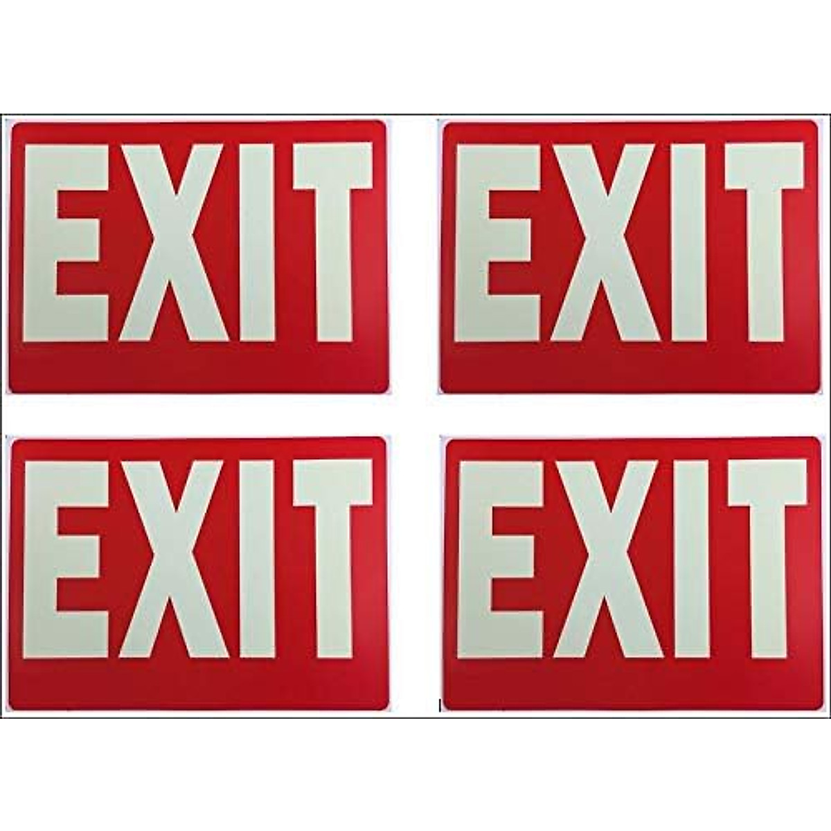 Exit Sign Glow-in-The-Dark Exit Sign, 12 by 8 Inches, Photoluminescent By natraco (4 Pack)