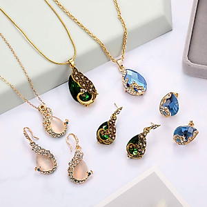 Hicarer 6 Pieces Jewelry Sets for Women Elegant Necklace Set Peacock Waterdrop Rhinestone Pendant Necklace Crystal Peacock Pattern Necklace Earrings Jewelry Set