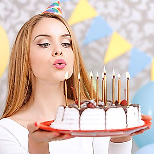 50 Pieces Rose Gold Birthday Candles Long Thin Metallic Birthday Candles Cake Cupcake Candles with Holders for Birthday Wedding Halloween Christmas Party Cake Decorations Supplies()