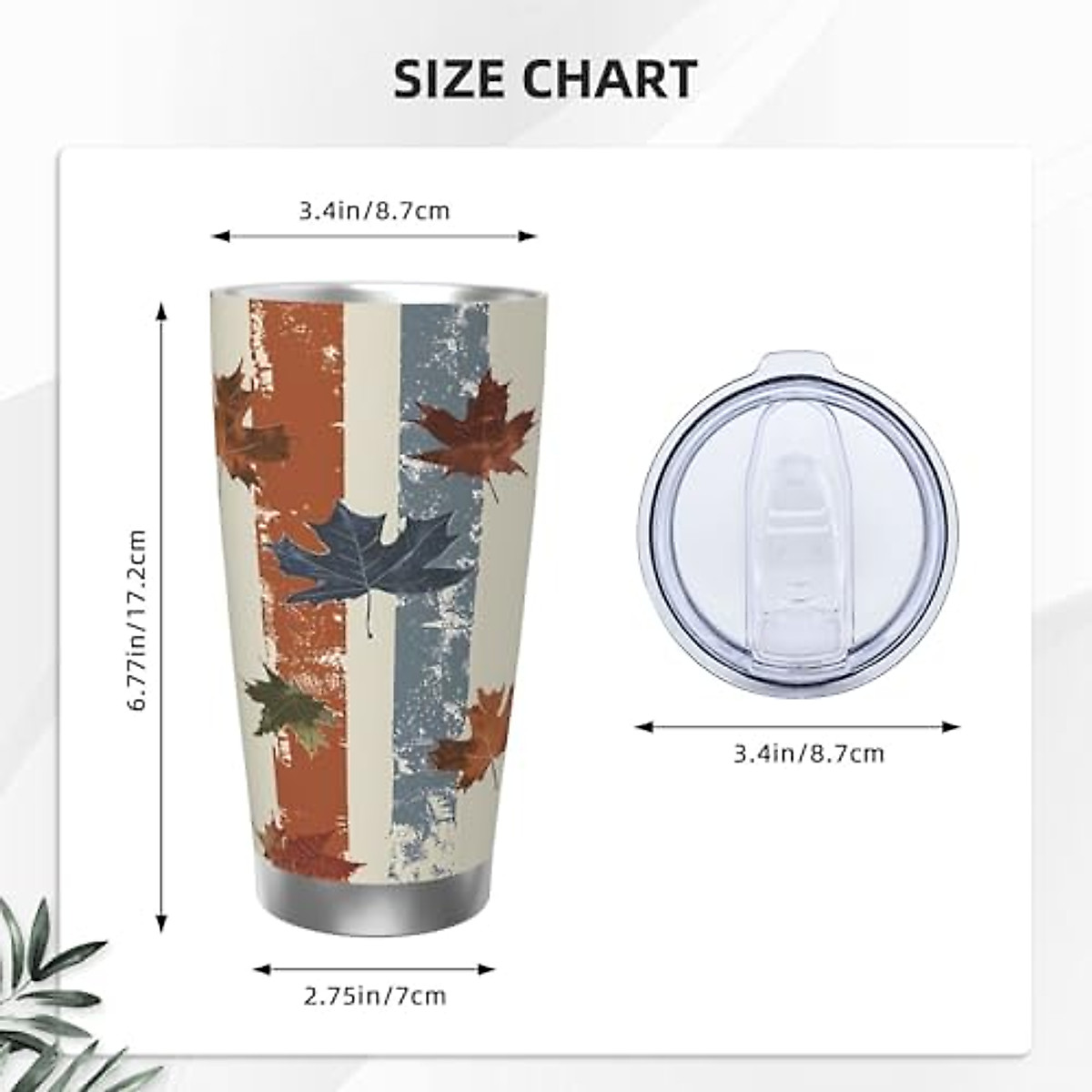 AYCZN Stripes Maple 20 OZ Tumbler Stainless Steel Travel Coffee Mug, Autumn Leaves Insulated Water Bottle with Lid and Straws Leakproof Thermal Cup