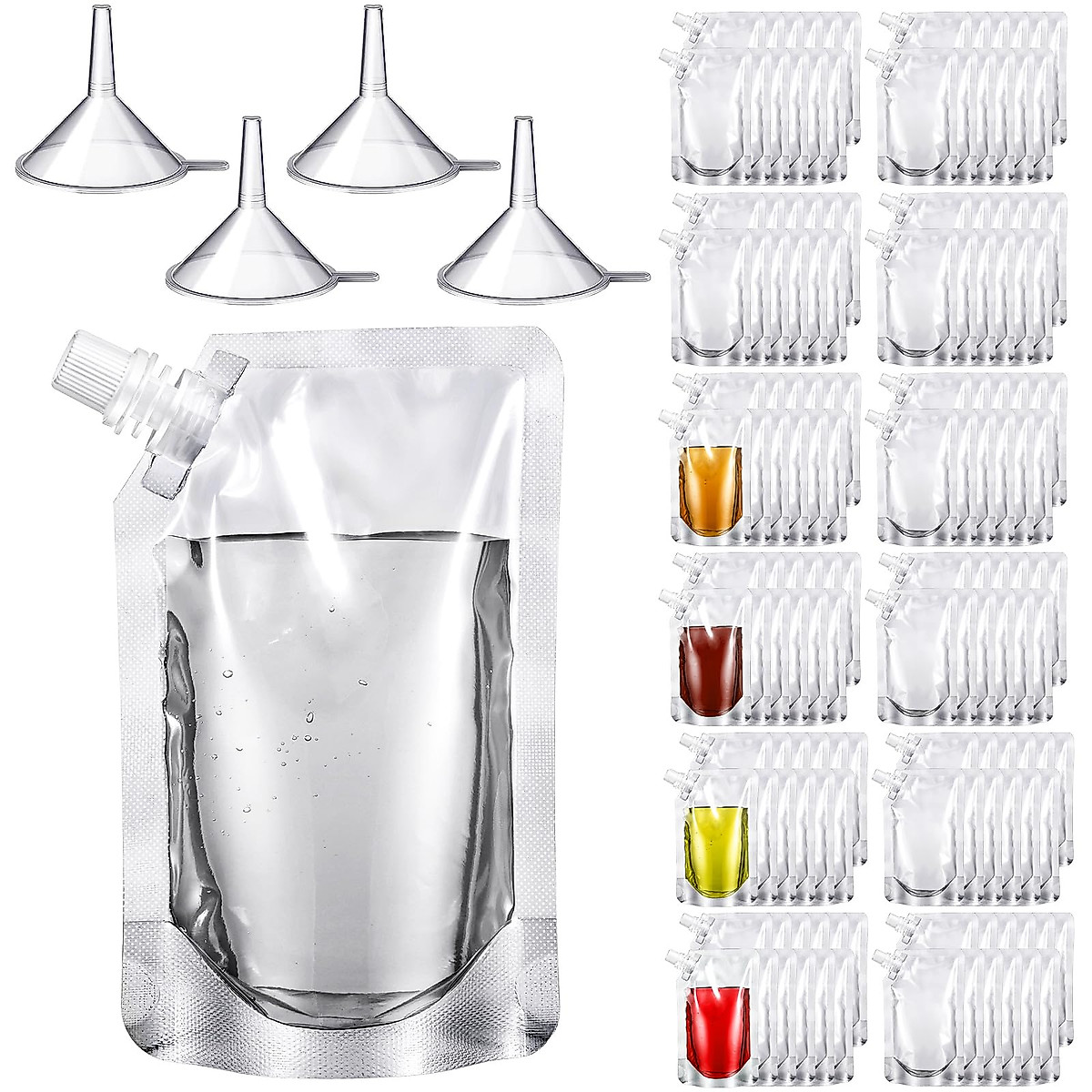 ZCYSRLQIN 120 Pcs Plastic Flask,Reusable Concealable Plastic Drink Pouches for Adults,Cruise Plastic Pouches for Drink Travel Clear Drink Containers for with Funnel for Juice Pouches Bottle Kit