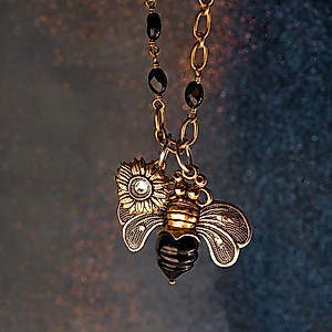 Waxing Poetic Bee Brave Sterling Silver, Brass and Black Resin Bee Pendant