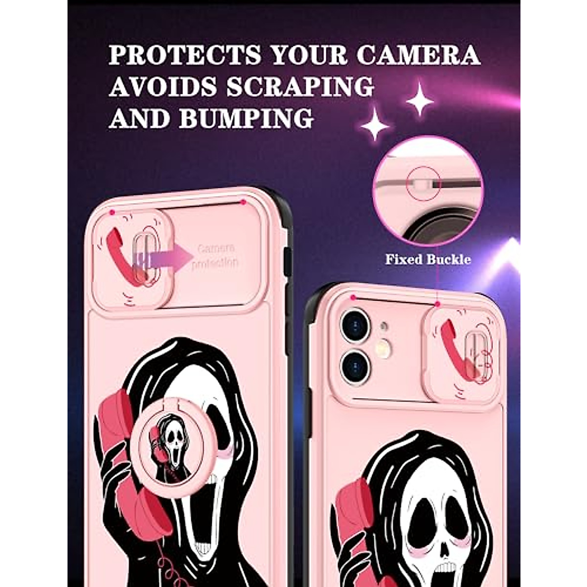 Goocrux (2in1 for iPhone 11 Case Skull Skeleton for Women Girls Cute Girly Phone Cover Cool Gothic Design with Slide Camera Cover+Ring Holder Funny Teen Cases for iPhone 11 6.1''