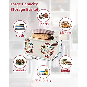 Storage Basket Multi-Color Fish Storage Bins Decorative Cartoon Funny Fishes Ocean Animals Foldable Baskets for Toys Decorative Baskets for Closet Nursery