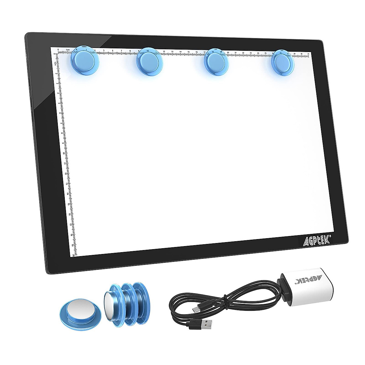 Magnetic A4 LED Artcraft Tracing Light Pad 4 Light Box Ultra-Thin Physical Buttons Control with Memory Function USB Powered Pad Animation,Sketching,Designing,Stencilling X-ray Viewing W/USB Adapter
