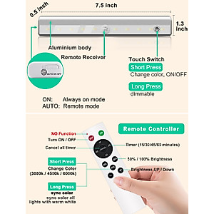 Anbock Under Cabinet Lighting Remote Control 6 Packs 20 LEDs Rechargeable Touch Lights with Timer Dimmer 3 Colors Wireless Install Easily, Perfect for Stairs Kitchen Kids Room Under Counter Closets