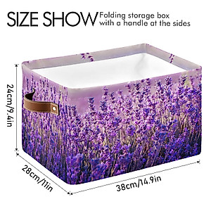 AUUXVA Storage Basket Purple Lavender Field Storage Cube Box Durable Canvas Collapsible Toy Basket Organizer Bin with Handles for Shelf Closet Bedroom Home Office