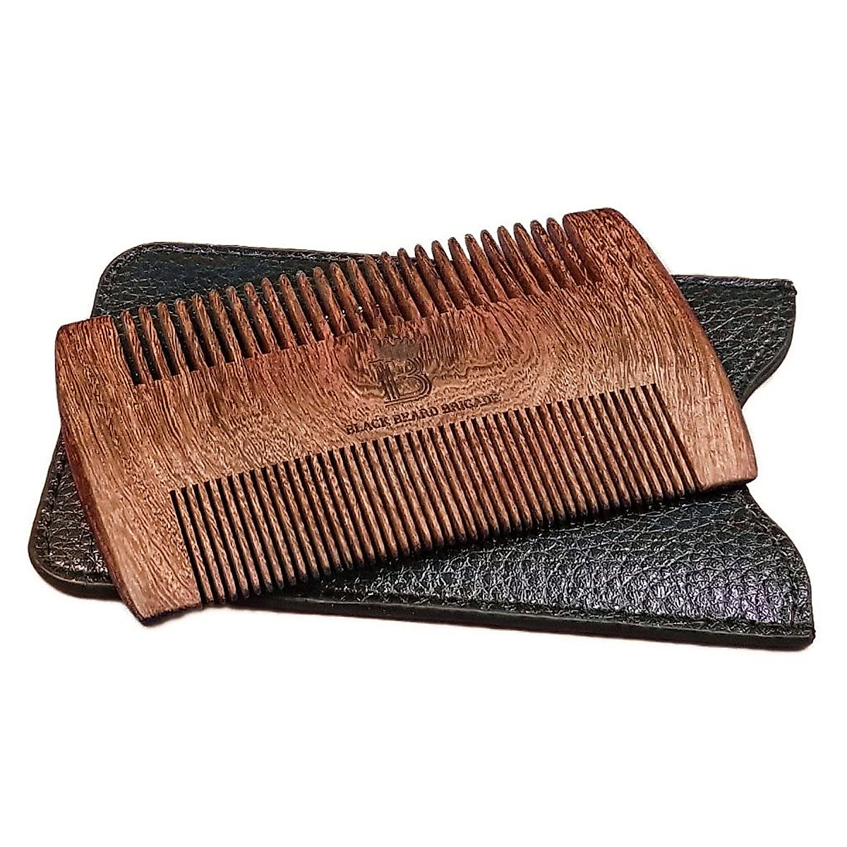 Black Beard Brigade by Yulaw Naturals Premium Sandalwood Comb with Case - Dual Action Fine & Coarse Teeth - Perfect for use with Balms and Oils - Pocket Comb for Beard & Mustache