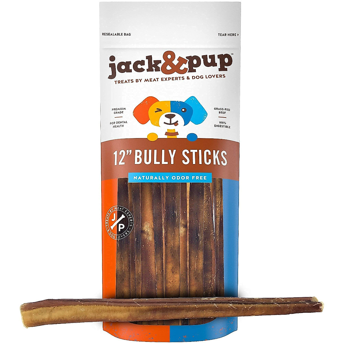 Jack&Pup Bundle - Bully Sticks + Pro-Digest Supplements | 12-Inch Odor Free [Standard Size] Bully Sticks (5 Pack) | Pro-Digest Probiotics for Dogs (60 Chews)…