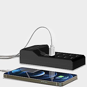 USB Charger USB Charging Station 10-Port USB Desktop hub Wall Charger, Suitable for iPhone/iPad/Samsung Galaxy Note Tablet Android Smartphone Multi-Function Device (Black)