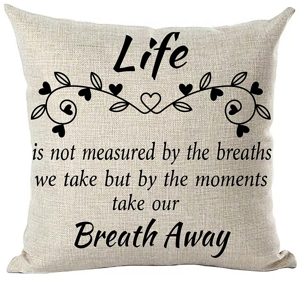 Ramirar Black Quote Life is Not Measured by The Breaths Inspirational Decorative Throw Pillow Cover Case Home Living Room Bed Sofa Car Cotton Linen Square 18 x 18 Inches