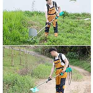 RUTAVM Handheld String Trimmer Battery Grass Cutter Electric Lawn Mower, Garden Grass Trimmer Cordless with Wheels with Armrest, 24V/12Ah Lithium Battery