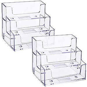 TecUnite 2 Pack Business Card Holder 3 Tiers Acrylic Card Stand Organizer Clear Card Holder Display for Office, 180 Cards Capacity