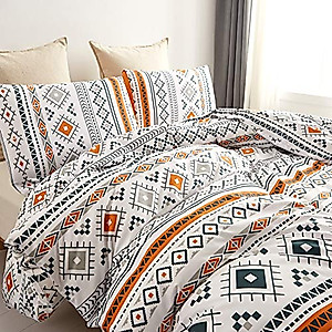 YFISAN Bohemian Duvet Cover Set Queen Size Orange Full Boho Comforter Cover Set Western 3 Pieces Geometric Lightweight Soft Breathable Farmhouse Bedding Duvet Cover Set White (Style 4, Queen，90"x90")